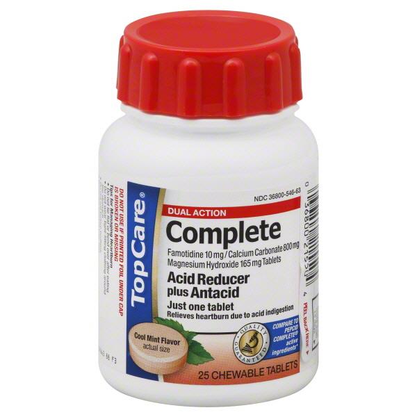 TopCare Complete Acid Reducer Plus Antacid Cool Mint Flavor Chewable ...